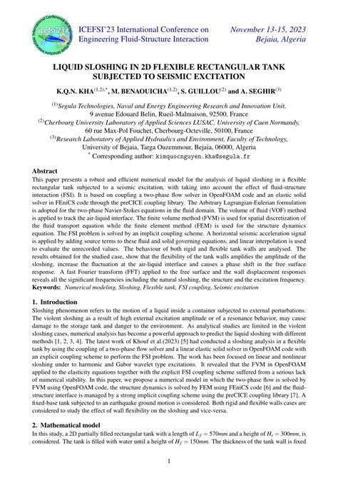 Pdf Liquid Sloshing In 2d Flexible Rectangular Tank Subjected To