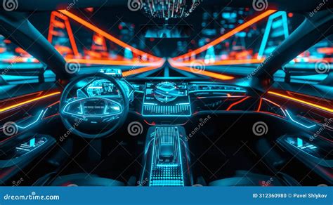 Futuristic Car Cockpit Autonomous Car Driverless Vehicle HUD Head Up