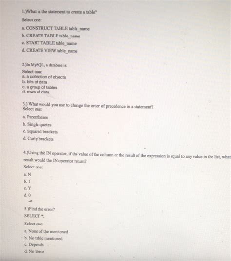 solved 1 what is the statement to create a table select
