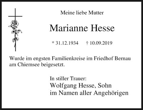 Traueranzeigen Von Marianne Hesse Trauer In NRW De