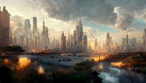 Cidade futurista abstrata pântano e favelas na arte gerada pela