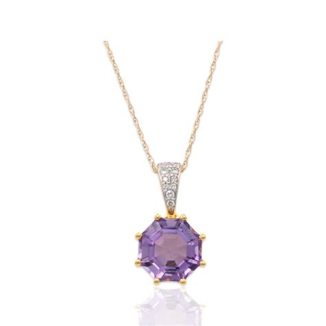 Estate Jewelry Pre Owned 14k Yellow Gold Amethyst And Diamond Necklace