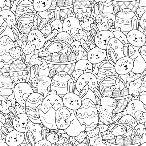Mignons Lapins De Pâques Et Poussins Motif Sans Couture Noir Et Blanc