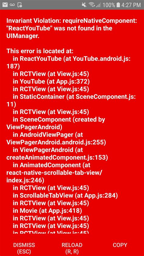 Invariant Violation Requirenativecomponentreactyoutube Was Not Found In Uimanager · Issue