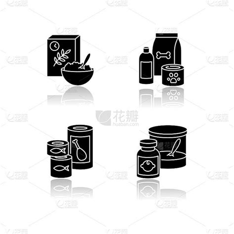 食物物品下落阴影黑色字形图标集