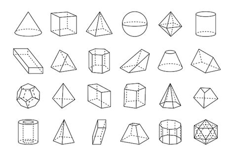 Coleção De Formas Geométricas Tridimensionais Esboços De Várias Formas