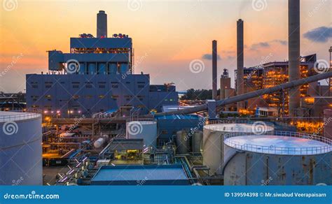Combined Heat Power Plant At Sunset Aerial View Large Combined Cycle