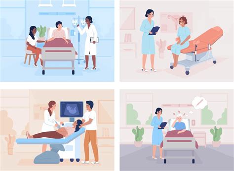 Patients Examination In Hospital Flat Color Vector Illustrations Set Doctor Appointment