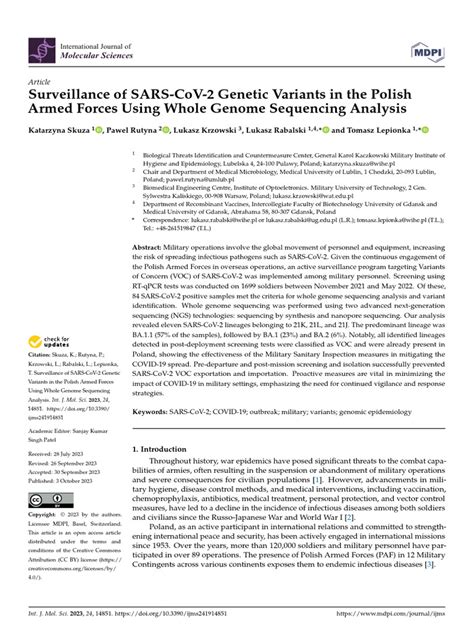 Surveillance Of Sars Cov 2 Genetic Variants In The Polish Armed Forces Using Whole Genome