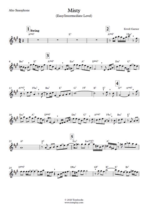Misty Easy Intermediate Level Alto Sax 에롤 가너 사라 본 색소폰 악보