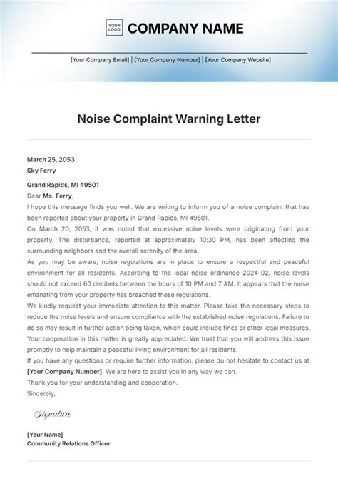 Free Noise Complaint Warning Letter Template To Edit Online