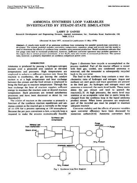 Ammonia Synthesis Loops Variables Investigated By Steady State