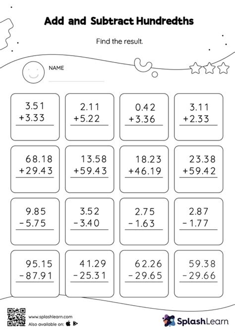 Add And Subtract Hundredths Vertical Worksheet