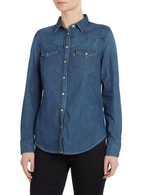 Levis Long Sleeve Tailored Classic Western Denim Shirt In Blue Dark