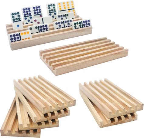 Amazon ESSAJOY Wooden Domino Trays Racks Set Of 8 Mexican Train