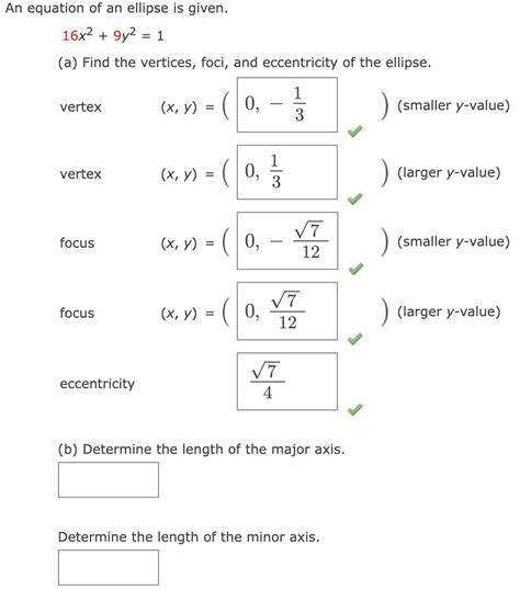 Solved An Equation Of An Ellipse Is Given X Y A Chegg Com