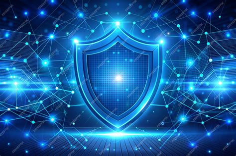 Cyber Security Shield Guard Blue Abstract Digital Glowing Background