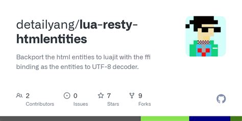 Github Detailyanglua Resty Htmlentities Backport The Html Entities To Luajit With The Ffi