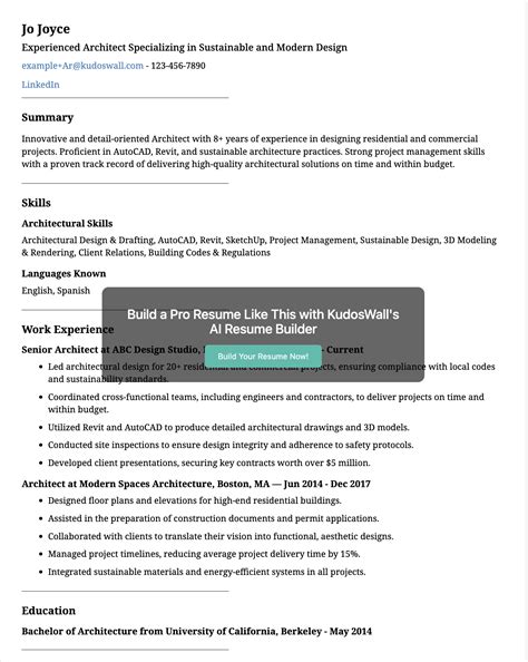 Architect Resume Examples Build Your Architecture Resume With Ai