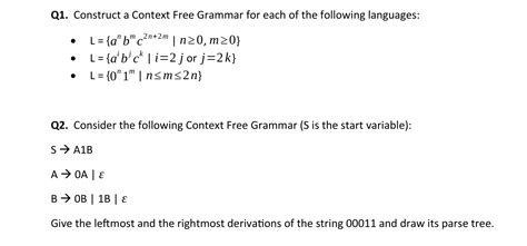 Solved Q1. ﻿Construct a Context Free Grammar for each of | Chegg.com
