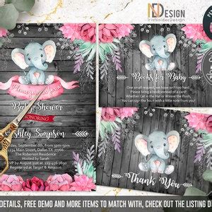 Elephant Baby Shower Invitation Girl Safari Elephant Boho Etsy