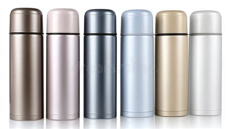 Stylish Collection Of Insulated Drink Flasks In Various Colors And Finishes Stock Image Image