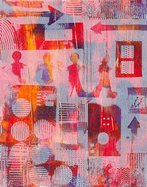 Acrylic Mono Print With Hand Made Stencil Detail By Stocksy