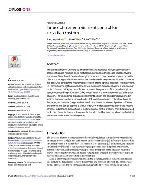 Pdf Time Optimal Entrainment Control For Circadian Rhythm