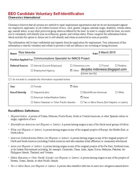 Eeo Candidate Voluntary Self Identification Form May 2014 Riza