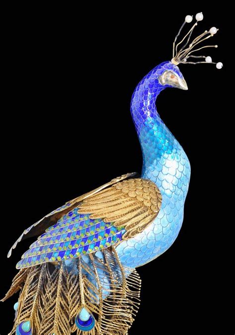Model Of A Peacock Gilded Enamelled And Set With Turquoise And Pearls