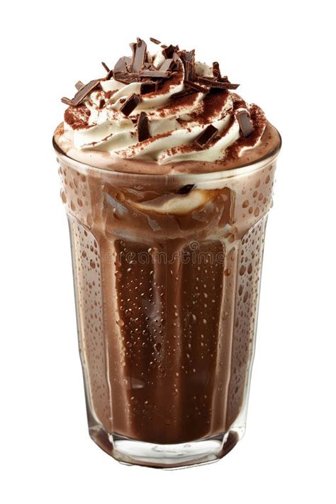 A Glass Of Chocolate Milk With Whipped Cream On Top Stock Photo Image
