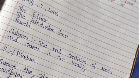 Write A Letter To Editor Bad Condition Of Road And Street English