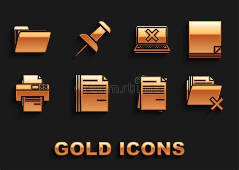 Set File Document Delete Folder Printer Laptop And Cross Mark On