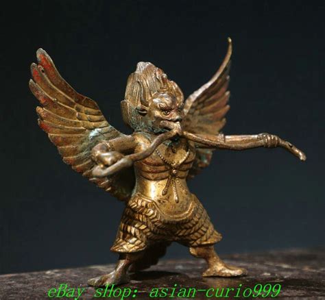 4 7 Old Tibetan Bronze Gilt Redpoll Winged Garuda Bird Eagle Buddha