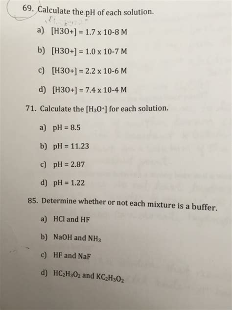 Solved Calculate The PH Of Each Solution A H30 1 7 X Chegg
