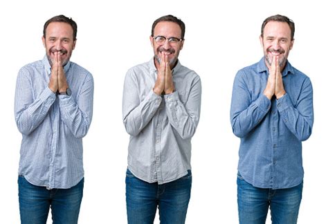 기도 손 함께 용 서 미소 자신감에 대 한 요구와 백색 격리 된 배경 위에 잘생긴 수석 비즈니스 남자 콜라주 구도에 대한 스톡 사진 및 기타 이미지 Istock