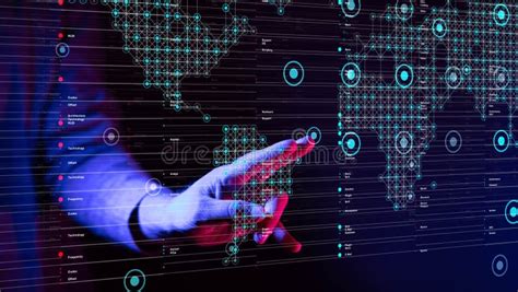 Person Working With Digital World Map Data Global Network Concept Stock Image Image Of