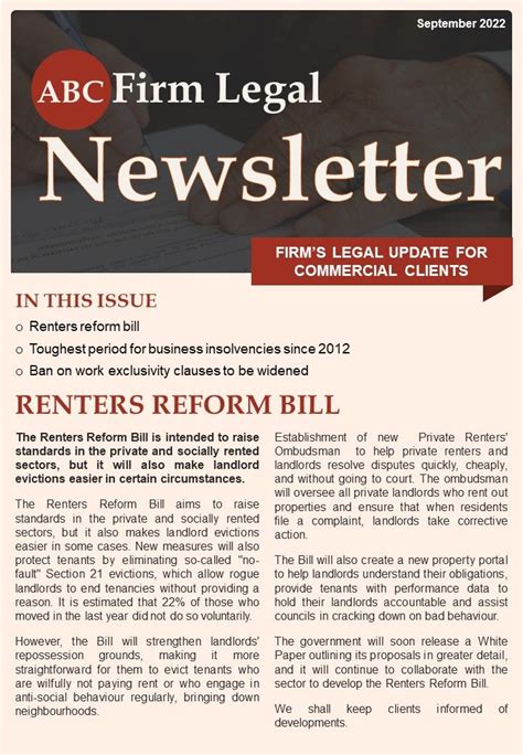Bifold One Page Legal Newsletter Template Presentation Report