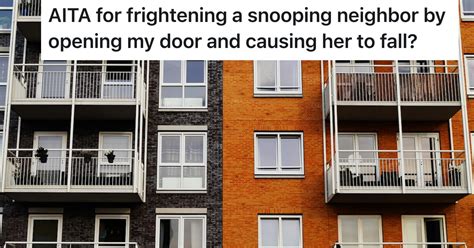 Snooping Neighbor Lurks Around Apartment Landing And Her Snooping