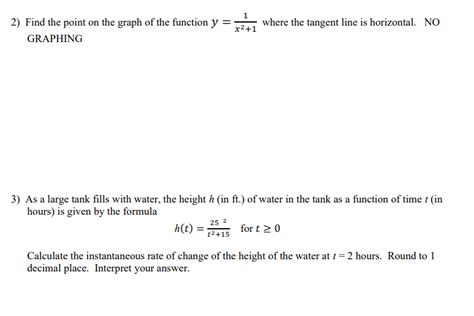 Solved 1 Where The Tangent Line Is Horizontal NO 2 Find Chegg Com