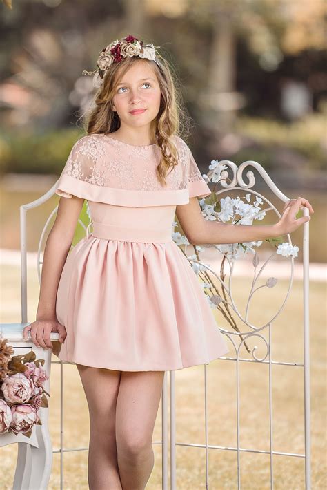 Vestido Niña Cuello Capelina Rosa Empolvado Nekenia Vestidos Para Niñas Vestidos Cortos Para