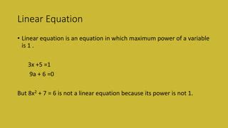 Linear Equation In One Variable PPTX Physics Science
