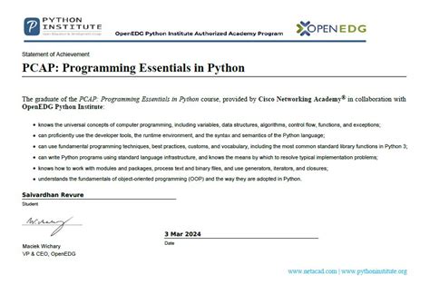 Completed Pcap Programming Essentials With Openedg Saivardhan