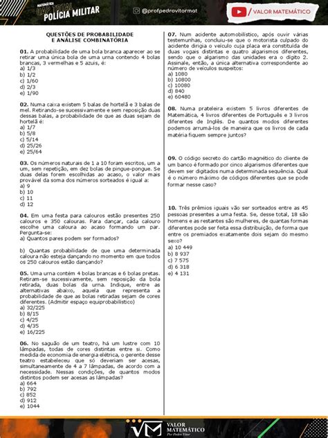 Aula 59 Playlist De Análise Combinatória E Probabilidade Pdf