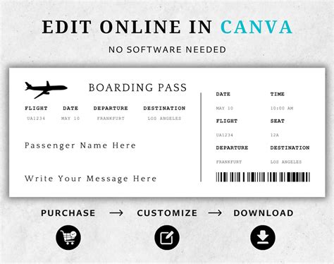 Editable Boarding Pass Printable Airline Ticket Boarding Pass T Surprise Airplane