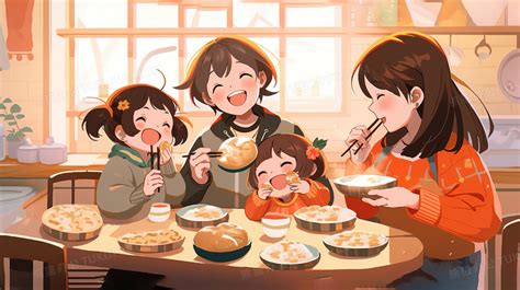 冬天一家人在屋里吃早饭插画图片素材下载 jpg格式 熊猫办公