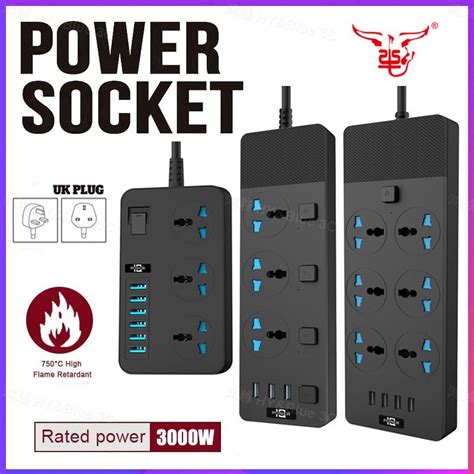 Sganduk Plug 3000w Power Socket Universal Power Strip Usb Charger Output Fast Charging 3 1a