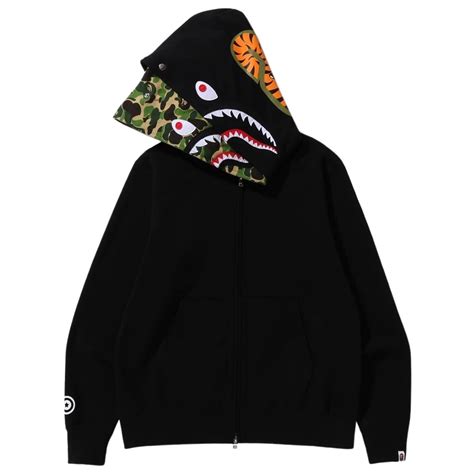A Bathing Ape Men Abc Camo Shark Wide Fit Full Zip Double Hoodie Black