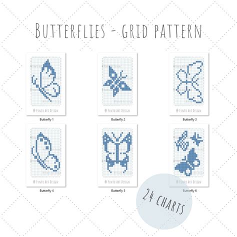 Grid Pattern 24 Charts Butterfly Design Mosaic Crochet Pattern C2c Graphgan Graph Paper For