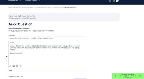 bug in chrome extension displays green box with info — f secure community